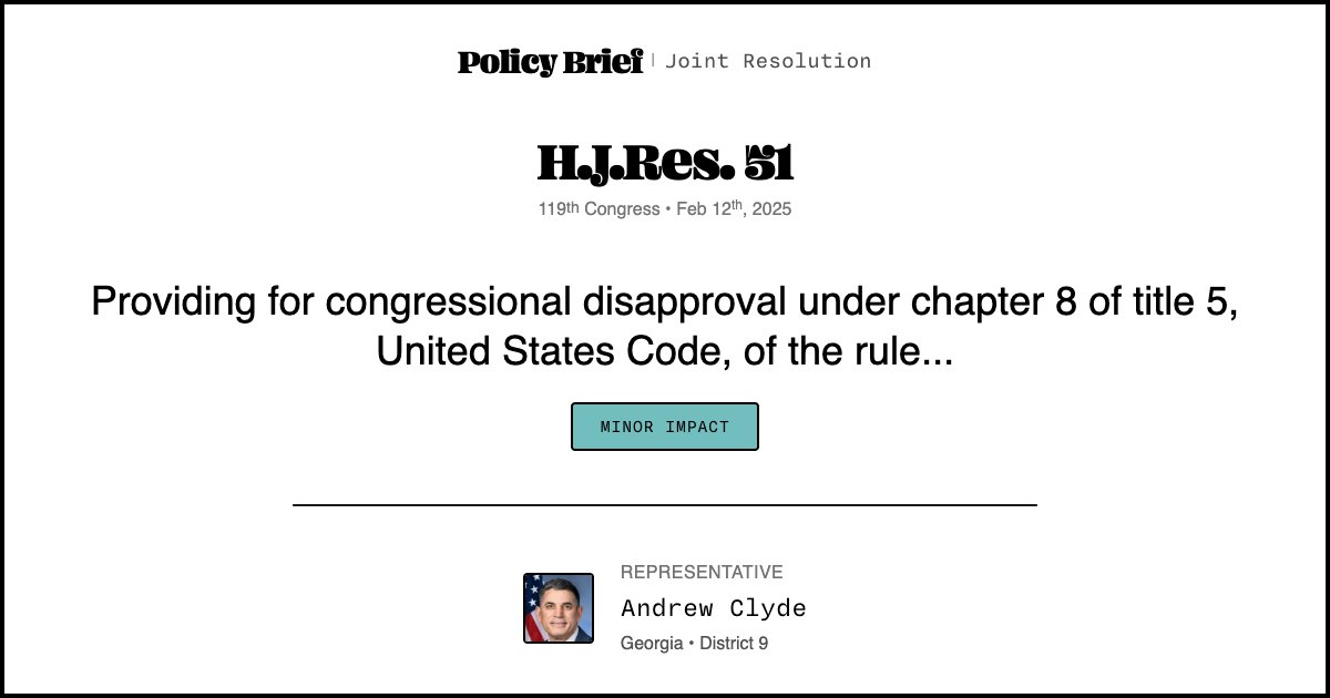 H.J.RES. 51 - Providing for congressional disapproval under chapter 8 ...